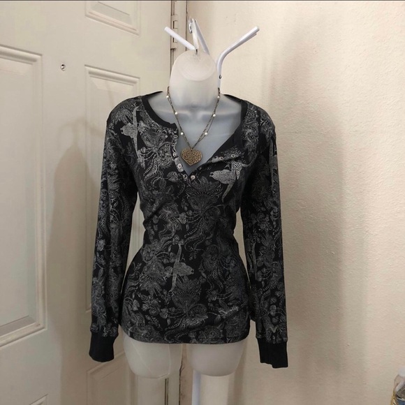 Tops | Y2k Longhorn Goth Grunge Western Button Long Sleeve Henley Top ...